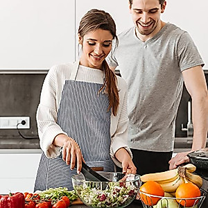 Handepo 4 Pieces Cooking Kitchen Aprons Unisex Soft Chef Kitchen Aprons with Pockets Cotton Polyester Blend Adjustable Bib Aprons for Women Men, Crafting Bbq, Black, Blue, Pink, Grey Stripes