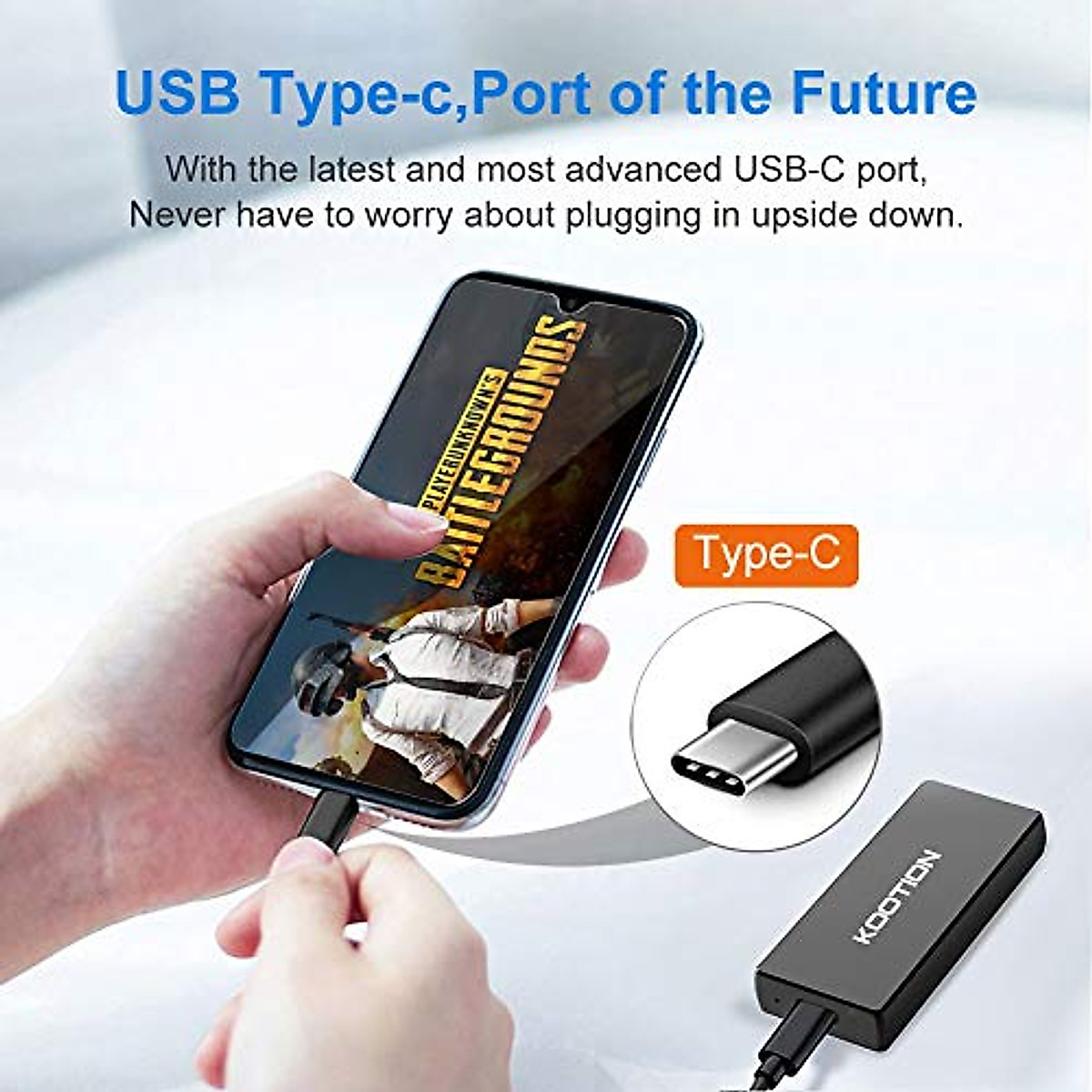 KOOTION 500GB External Portable SSD USB-C Solid State Flash Drive for Laptop/MacBook/Game Console, Mini Aluminum USB 3.1 External Hard Drive, Up to 540MB/s, Black, 500GB