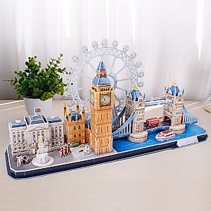 Revell London Skyline 3D Puzzles for Adults and Kids Ages 10 Years and up Arts Crafts Building - Tower Bridge, Big Ben, London Eye, Buckingham Palace - 107 Pieces
