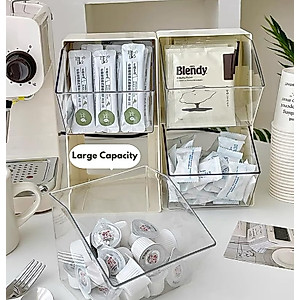 BILLION GOLD Acrylic Storage Containers Box, Desktop Tea Bag Organizer with 2 Drawers - Coffee Pod Holder for K Cups, Tea Bags, Creamer, Sugar Bags for Home Office(White)
