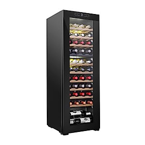 Schmecke 44 Bottle Dual Zone Wine Cooler Refrigerator | Large Freestanding Wine Cellar | 41f-64f Digital Temperature Control Wine Fridge For Red, White, Champagne or Sparkling Wine - Black