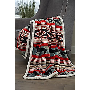 Carstens Wrangler Black Stallion Southwestern Plush Sherpa Throw Blanket 54'' x 68'', Red
