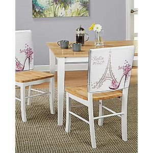 Maliyand Chair Back Cover, Pink Paris Eiffel Tower High Heel Flower Chair Covers Removable Chair Protector Slipcover for Dining Room, Kitchen, Restaurant, Set of 8