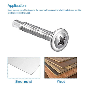 uxcell Phillips Head Self Tapping Screws, 8 x 1-1/4" 410 Stainless Steel Self Drilling Sheet Metal Screw 100pcs