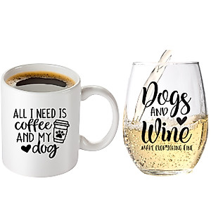 Dog Mom Gifts For Women - 11oz Coffee Mug and 15oz Wine Glass Gift Set - Funny Dog Mom Idea For Mother's Day