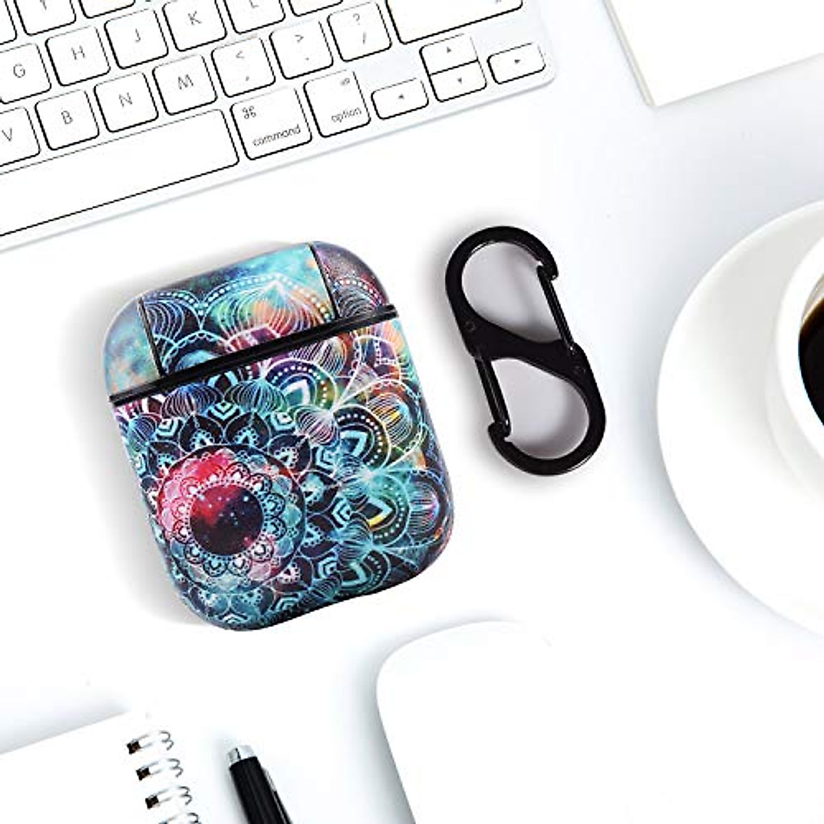 HIDAHE Airpods Case, AirPods Cases Cute, Airpods Skin, Airpods Accessories, Mandala Pattern Leather Case Cover Women Girls Hard Case for Airpods 1 & 2 Charging Case, Romantic Mandala in Galaxy