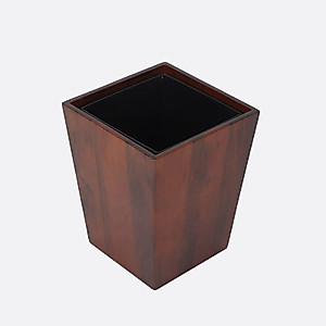 Brick Brown Premium Solid Wood Trashbin Multipurpose Furniture Basket for Home Living Room Office | Dustbin with Removal Metal Inner Liner from Mahogany Collection (Dwindle, 8x8x9.8 Inch)