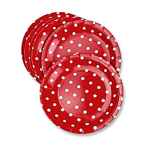 Dulousia Red Polka Dot Paper Plates 36pcs - 9inch Biodegradable Round Party Plates for Cakes, Dessert, Snack, Fruits