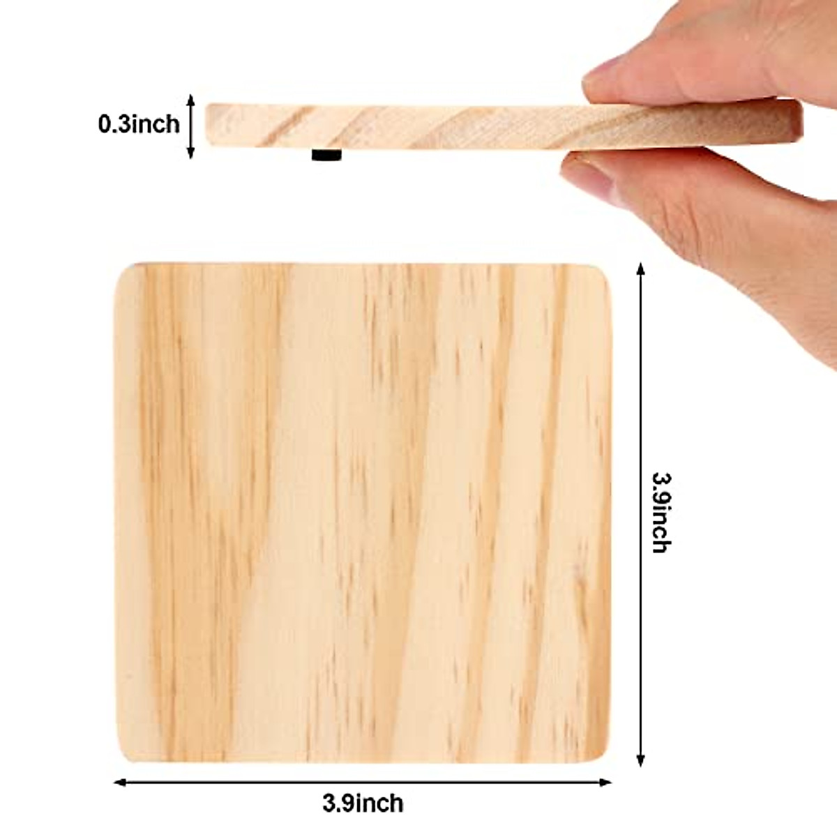 24 PCS Unfinished Square Wood Coasters, 4 Inch Blank Wooden Coasters with 100 Pcs Self Adhesive Non Slip Foam Dots, Wood Slices for DIY Crafts Painting Engraving Home Decoration