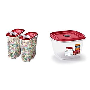 Rubbermaid Premium Modular Food Lids, Cereal Keeper, 2-Pack, 18-Cup Stacking, Space Saving Plastic Storage Containers, Clear & Easy Find Lids 7-Cup Food Storage and Organization Container, Racer Red