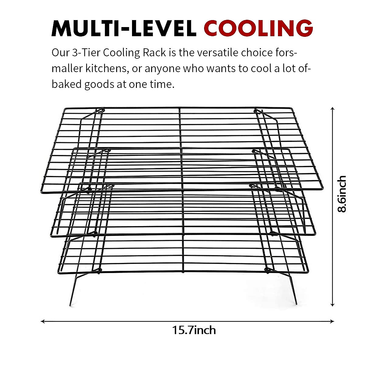 Shellkingdom Cooling Racks, Stainless Steel Non-Stick Baking Racks And Oven Safe Wire Cool Racks for Cookies, Cakes and Baking,3-Tier,Foldable