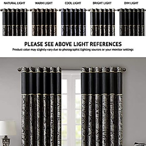 Black Curtains For Living Room , Traditional Back Tab Curtains For Bedroom , Aubrey Jacquard Rod Pocket Window Curtains , 50x84", 2-Panel Pack