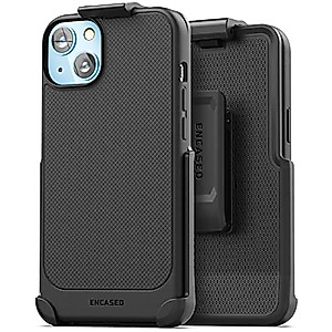 Encased Thin Armor Designed for iPhone 14 Belt Clip Case, Slim Fit Phone Case with Holster (Matte Black)