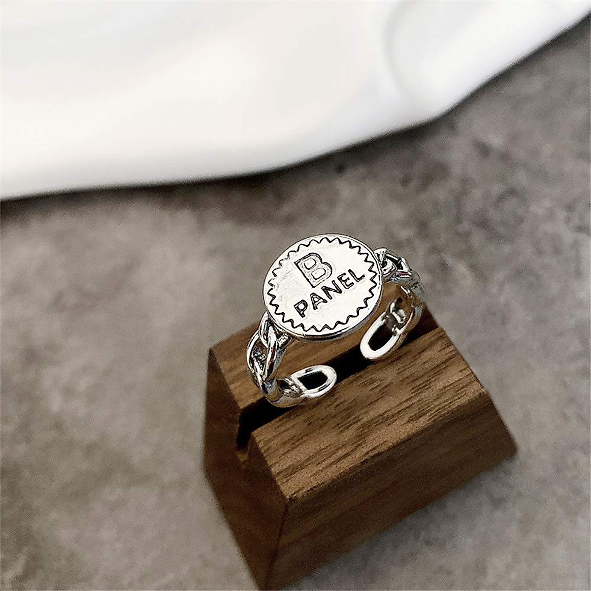 Adjustable Belt Buckle Rabbit Engraved Lucky B Chain Rings Set Silver For Women Goth Viking Kpop Punk Vintage Open Stackable Ring Set For Daughter Mom Jewelry