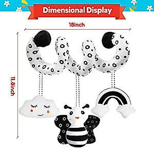 Baby Spiral Hanging Stroller and Car Seat Toys Black and White High Contrast Sensory Toy Newborn Plush Activity Toys for Bed Bassinet Crib Baby Carrier Gifts for 0 3 6 9 12 Months Girls Boys-BEE