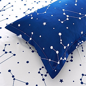 EsyDream Home Bedding,Blue Color Constellation 4PC Duvet Cover Sets,Space Style Kids Bedding Sets,Cotton & Microfiber (No Comforter),Twin Size (4pc Set)