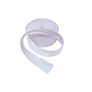 Wento 5 Yards 1" (25mm) Sparking White Glitter Ribbons for Hair Bow Crafting，Glitter Strips Bow Decoration,Thick Glitter Ribbons for Wedding Bow Ties,Jewelry Crafts Supplies GR001