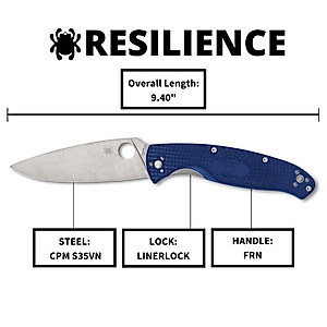 Spyderco Resilience Lightweight Folding Knife with CPM S35VN Stainless Steel Blade and Durable Blue FRN Handle - PlainEge - C142PBL