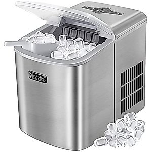 KUMIO Stainless Steel Ice Makers Countertop, 33 Lbs in 24 Hrs, 10 Bullet Ice Ready in 6-8 Mins, Automatic Self-Cleaning, 2 Sizes of Bullet Ice for Home Kitchen Office Bar Party
