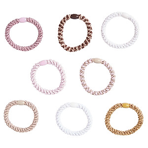 L. Erickson Grab & Go Pony - Cotton Candy - 8 Pack Ponytail Holder Hair Ties - Pink and White Mix