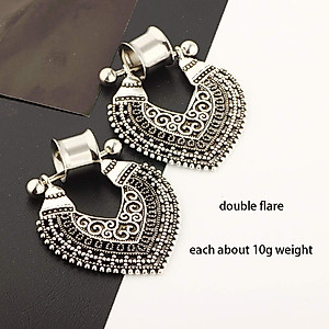 5 Pairs Stainless Steel Ear Tunnels Dangle Gauges For Women Rose Gold Hoop Double Flare Plugs Stretcher 00g Piercing Set (10mm=00g)