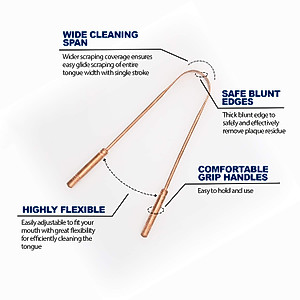 100% Pure Copper Tongue Scraper for Adults - Heavy-Duty, Rust-Proof, Long-Lasting Oral Care - Travel Tongue Scraper Ayurvedic with Case - PURE EARTH essentials (1 Piece/Pack)