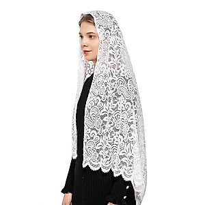 Wgior Rectangular Chapel Veil Scarf Catholic Church Veils Mantilla Wrap Shawl Mass Head Covering (White)