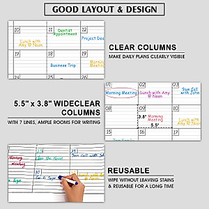 Dry Erase Calendar for Wall - Large Dry Erase Calendar, 28" x 40", Undated Monthly Calendar for Home, Office, Classroom, Erasable Laminated Calendar Whiteboard with 6 Markers ＆ 6 Stickers
