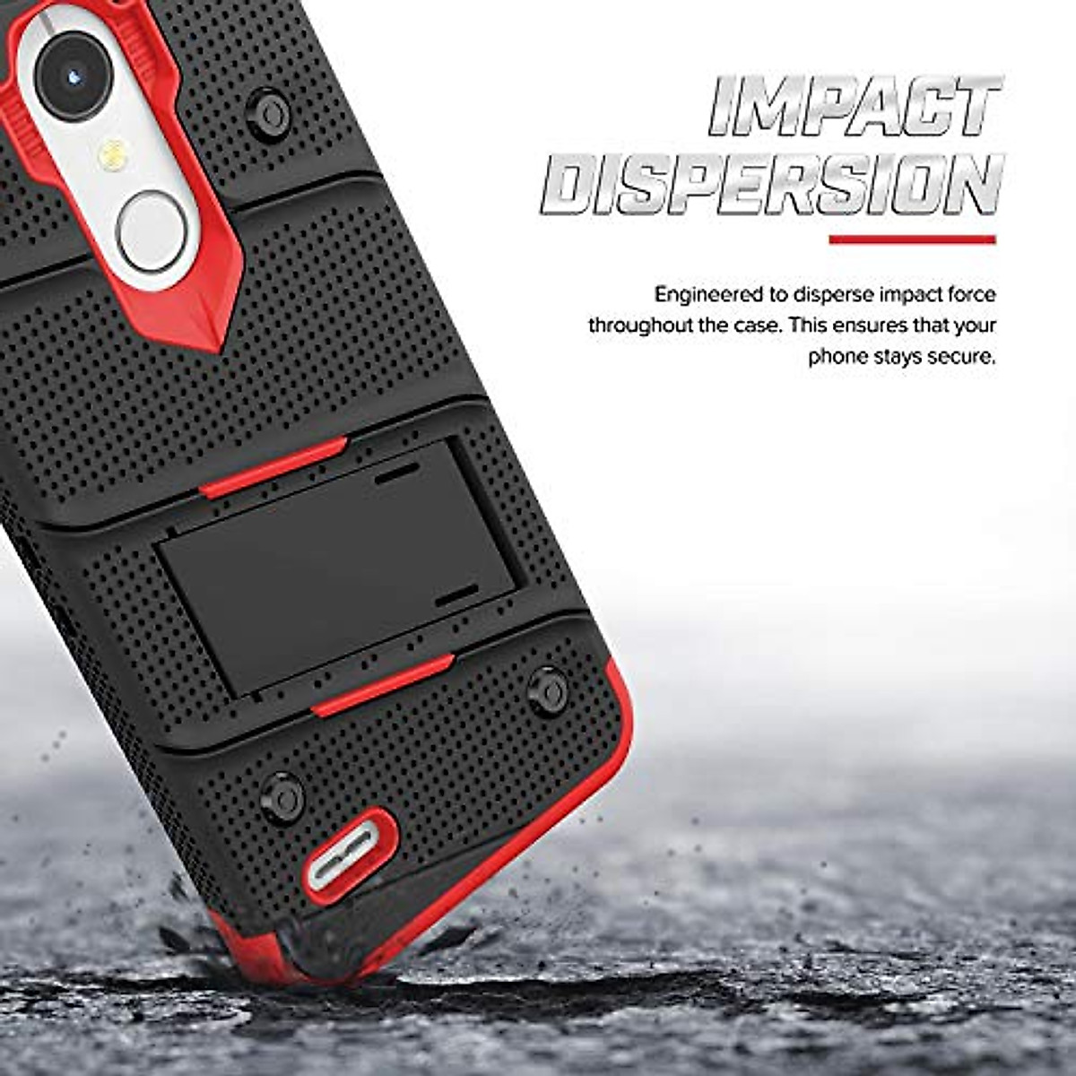 ZIZO Bolt Series LG K30 Case Military Grade Drop Tested with Tempered Glass Screen Protector Holster LG Harmony 2 Case Black RED