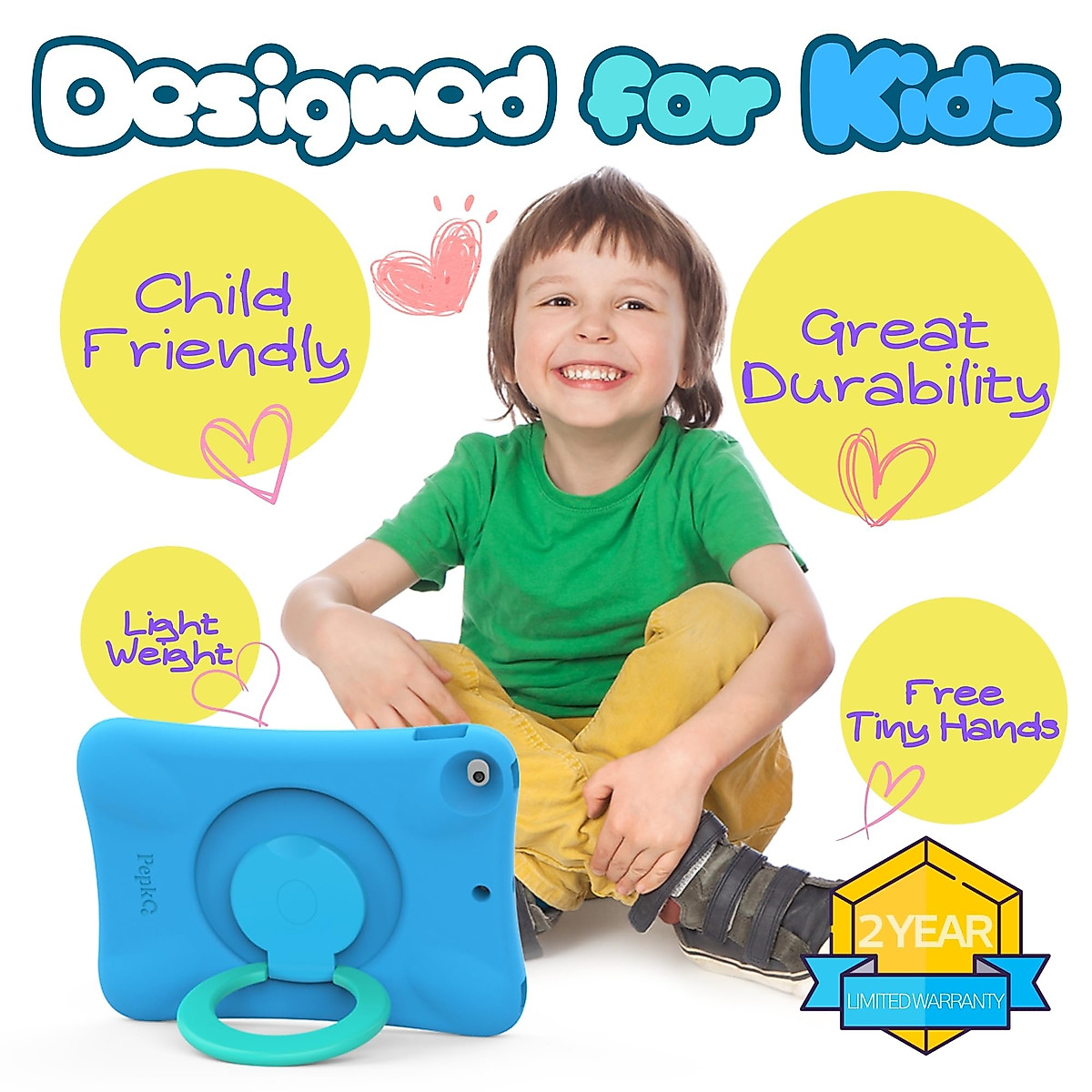 PEPKOO Kids Case for Apple iPad 9th 8th 7th Generation 10.2 inch 2021 2020 2019 – Lightweight Flexible Shockproof, Folding Handle Stand, Full Body Boy Girl Cover , Blue Mint