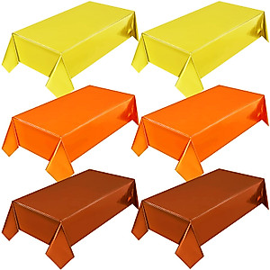 VitalCozy 6 Pcs Fall Foil Plastic Tablecloth Disposable Thanksgiving Table Covers Orange Yellow Brown Rectangle Metallic Tablecloths for Autumn Harvest Home Party Decoration Supplies, 54 x 108 Inch