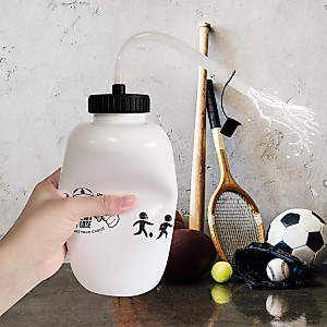 SolForis Hockey Water Bottles with Long Straw, Fit for Football Lacrosse Gym Sport, Plastic Squeezable Leakproof BPA Free, No Strange Smell, Easy to Clean, 1 Liter 32 oz (3 Straw Caps) (white)