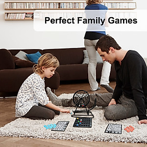 WIn SPORTS Bingo Game Set,8 Inch Metal Cage with Master Board,75 Multicolored Balls,150 Bingo Chips and 18 Bingo Cards, Ideal for Large Group Casino Game Set