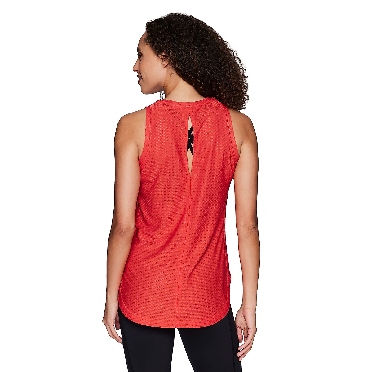 RBX Women's Mesh Tank Top Breathable Keyhole Running Tank Jacquard Mesh Dark Coral M