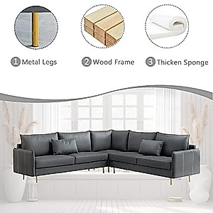 92.5" Wide Symmetrical Corner Sectional, L-Shaped Modular Sectional Sofa, Technical Faux Leather Sofa Couch for Living Room, Dark Grey
