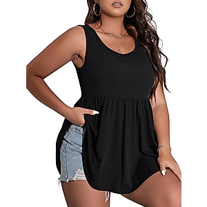 SOLY HUX Women's Plus Size Sleeveless Summer Tops Peplum Tank Top Scoop Neck Ruffle Hem Shirts Black 3XL