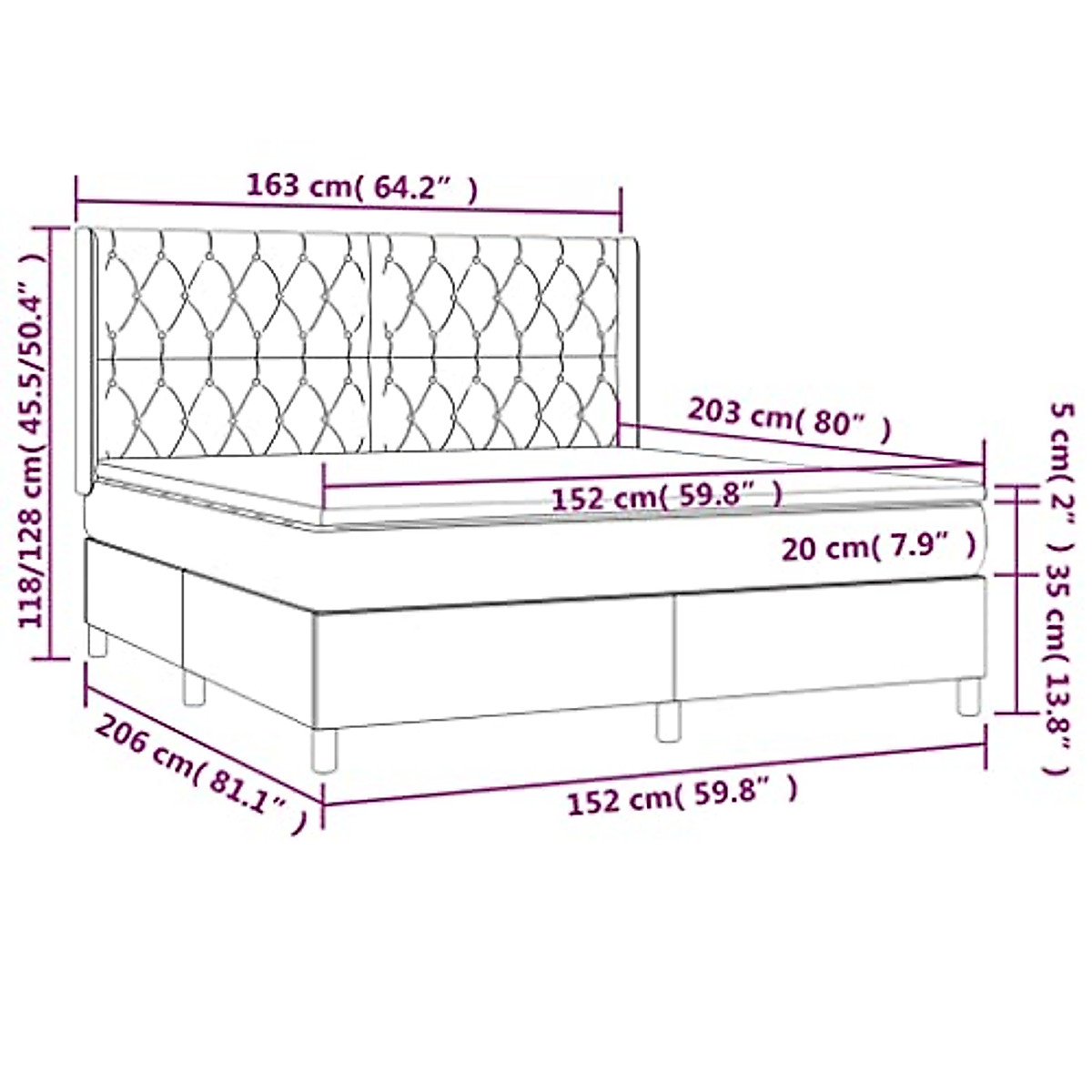 loibinfen Queen Fabric Box Spring Bed with Mattress Set,Included 1 x Bed Frame/1 x Headboard with Ears-A/1 x Mattress/1 x Mattress Topper, Light Gray with Black Legs(Style F)