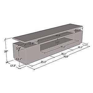 MEBLE FURNITURE & RUGS Eva 77" Modern High Gloss TV Stand with 16 Color LEDs (White)