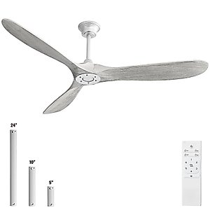 CACI Mall 60" Ceiling Fan no Light, Outdoor Ceiling Fans for Patios Without Lights, Remote Control, Solid Wood 3 Blades, Quiet, Indoor Ceiling Fan for Living Room, Patio, Bedroom, Porch, Farmhouse