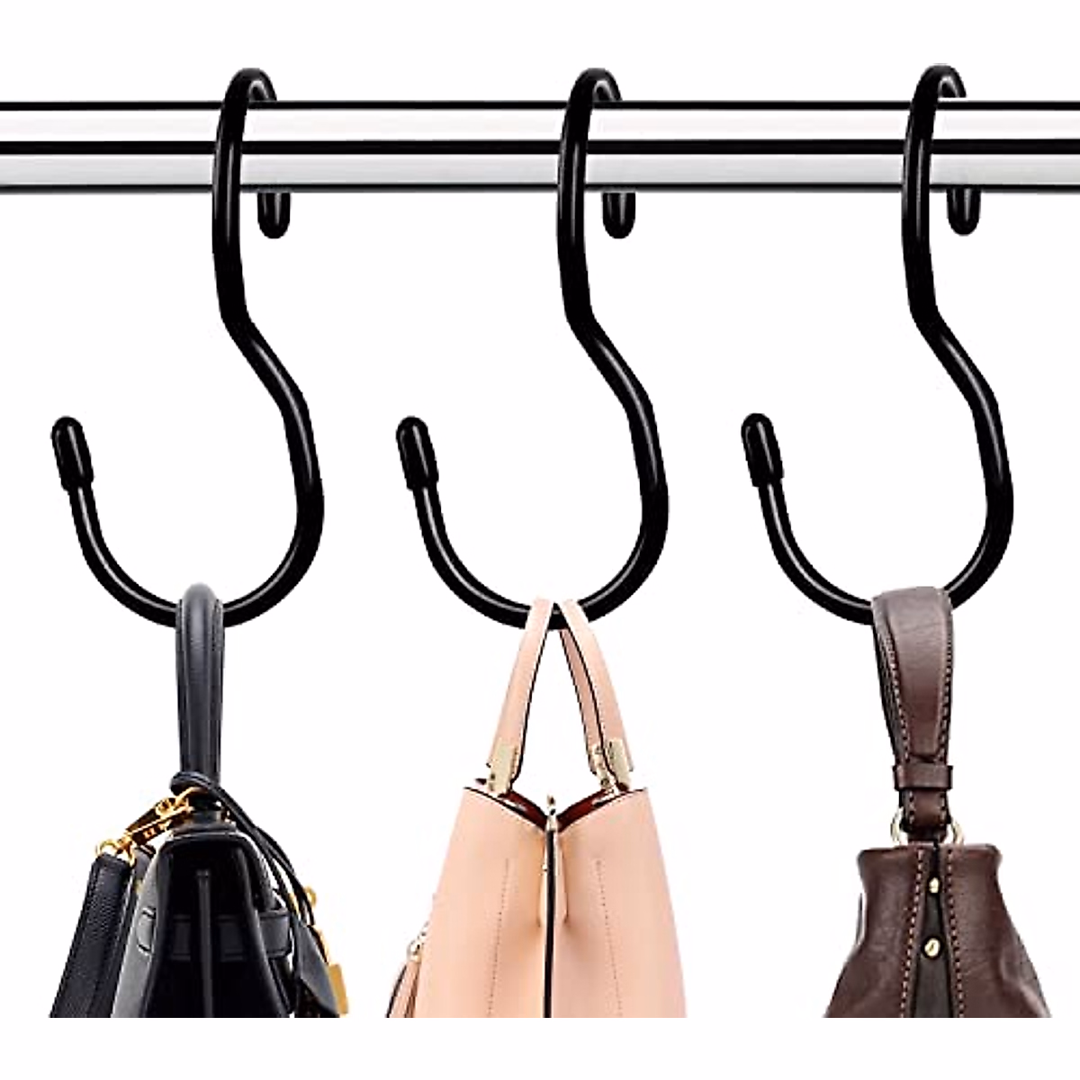 12 Pack Purse Hanger for Closet,Unique Twist Design Bag Hanger Purse Hooks, Large Size Closet Rod Hooks for Hanging Bags, Purses, Handbags, Belts, Scarves, Hats,Clothes, Pans and Pots (Black)