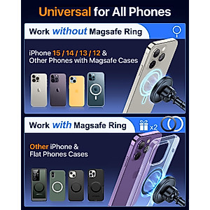 2024 Upgraded for Magsafe Car Mount【True Military-Grade 360°Suction Cup】 Handsfree Powerful Magnetic Cell Phone Holder for Car Dashboard Windshield for iPhone 15 14 Pro Max Mini,Black