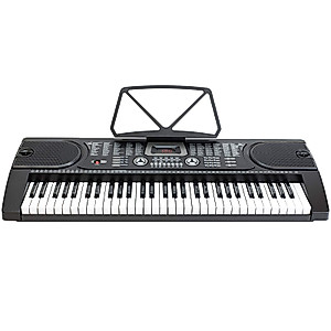 61-Key Electronic Piano Keyboard with 7-Position Adjustable Stand & Microphone - Black