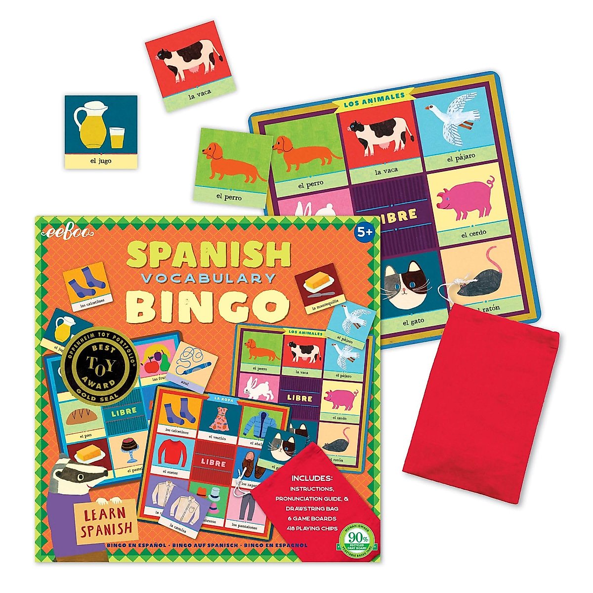 eeBoo: Spanish Bingo Vocabulary Game, A Game of Imaginative Problem Solving, Educational Games That Cultivates Conversation, Socialization, and Skill-Building, Learn Spanish, for Ages 5 and up