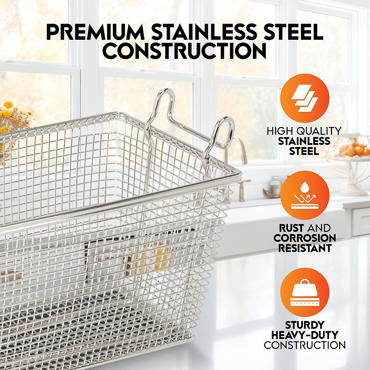 Cuisine Ready Deep Fryer Basket | 2 Pack | Stainless Steel | Commercial Fry Basket with Handle | 13.25" x 6.5" x 5.9" | Heavy Duty Restaurant Quality