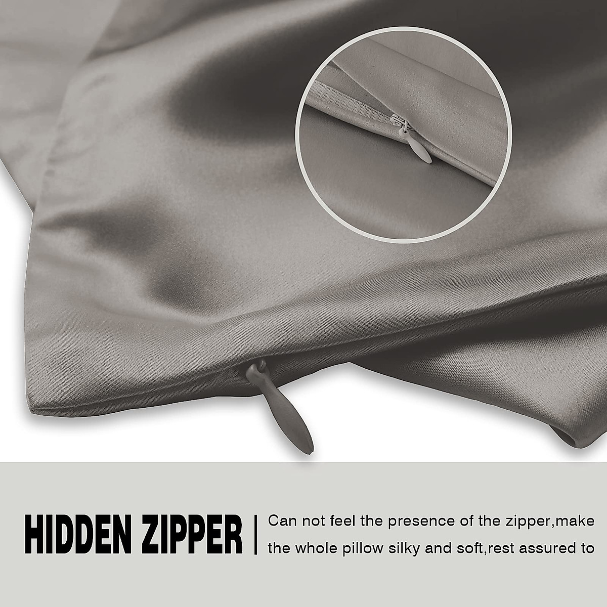 Natural Mulberry Silk Pillowcase with Hidden Zipper for Hair and Skin Standard Size 20"X 26" Soft Breathable Smooth Cooling Pillow Covers for Sleeping(Gray,1Pcs)