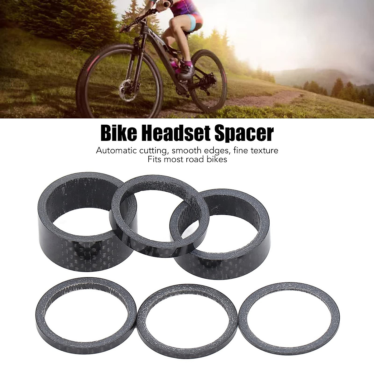BuyWeek Bike Headset Spacer, 28.6mm Bicycle Front Fork Stem Spacer Carbon Fiber Bike Handlebar Headset Spacers Road Bike Accessories
