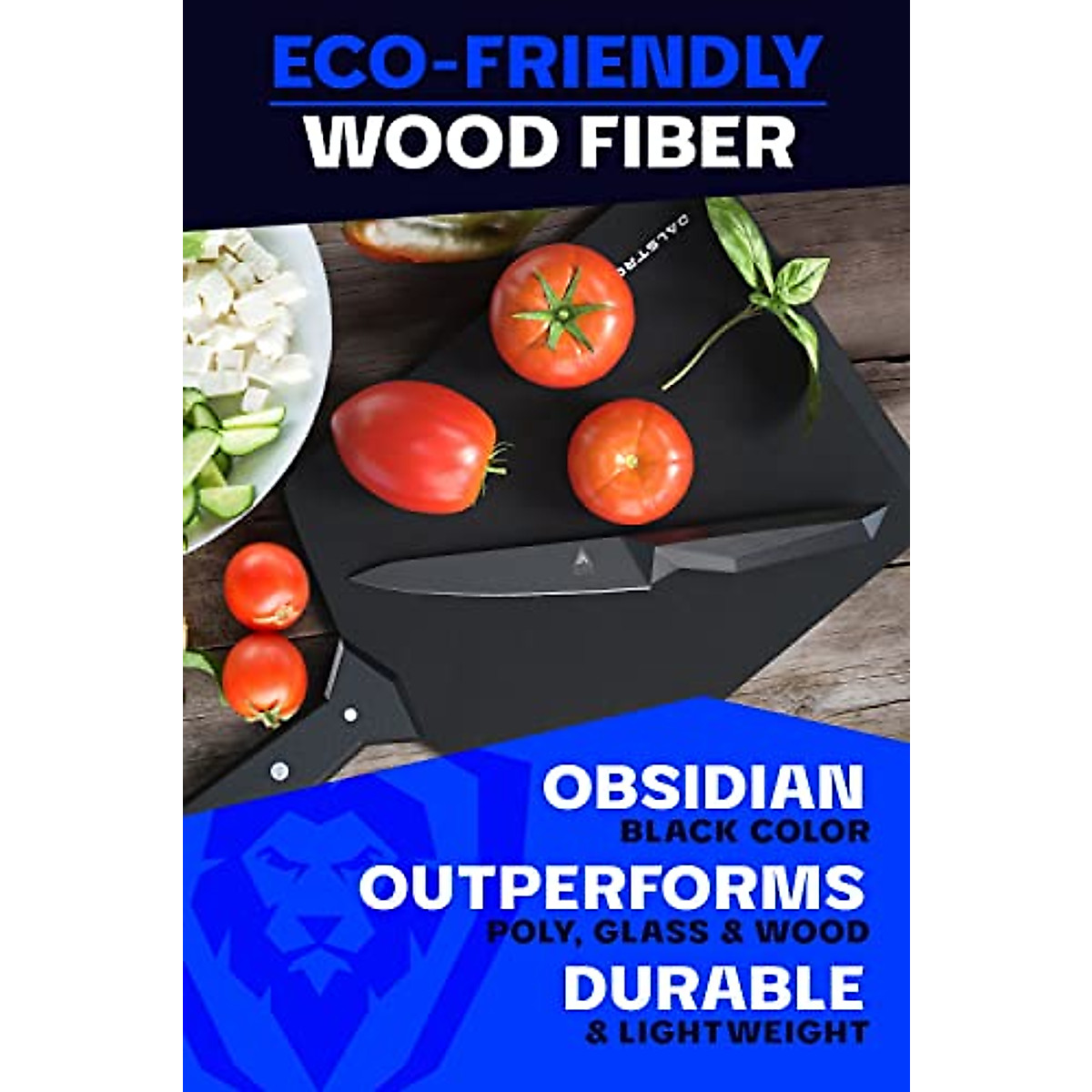 DALSTRONG Cutting & Serving Board - Black Wood-Fibre Cutting Board - Non-Slip Feet - The Infinity Series - G10 Handle - Obsidian Black - Medium Size (9" x 11")