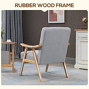 HOMCOM Mid-Century Modern Accent Chair, Upholstered Arm Chair for Living Room, Comfy Chair for Bedroom with Wood Legs, Gray