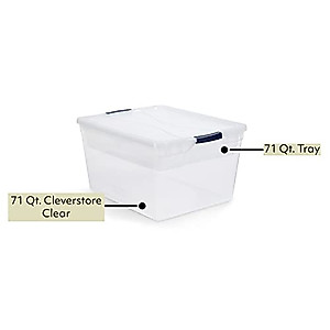 Rubbermaid 71 Qt. Cleverstore Clear Bundle with Tray Inserts, Pack of 4, Clear Plastic Storage Bins with Built-In Handles to Maximize Storage, Great for Large and Small Items