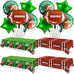 Ceenna 14 Pcs Football Party Decorations with 10 Football Balloons Foil Football Field Balloons 4 Disposable Football Tablecloth 51''x86'' Plastic Touchdown Table Cover for Tailgate Game Day Birthday